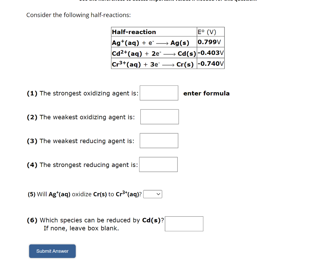 Solved Consider the following half-reactions: (1) The | Chegg.com