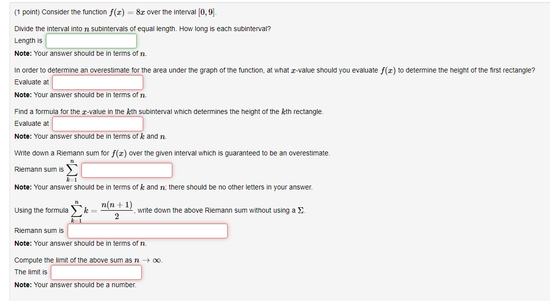 Solved (1 point) Consider the function f(x) = 8x over the | Chegg.com