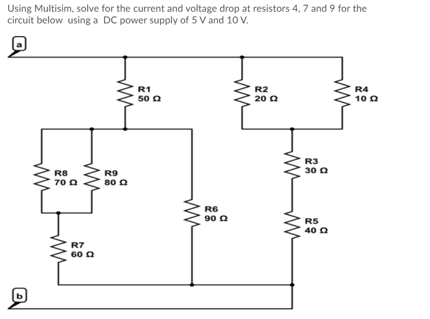 Solved Using Multisim, solve for the current and voltage | Chegg.com