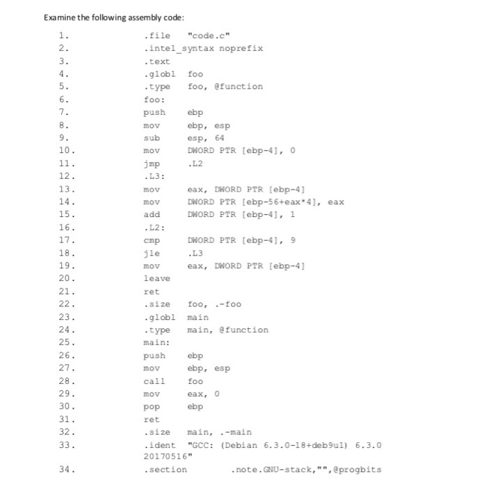 Examine the following assembly code file "code.c" | Chegg.com