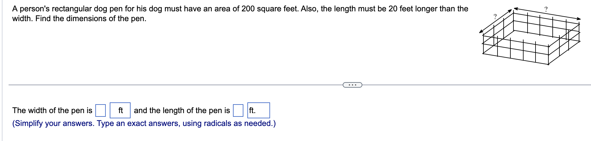 Solved Find the dimensions of the pen. Both the width and | Chegg.com