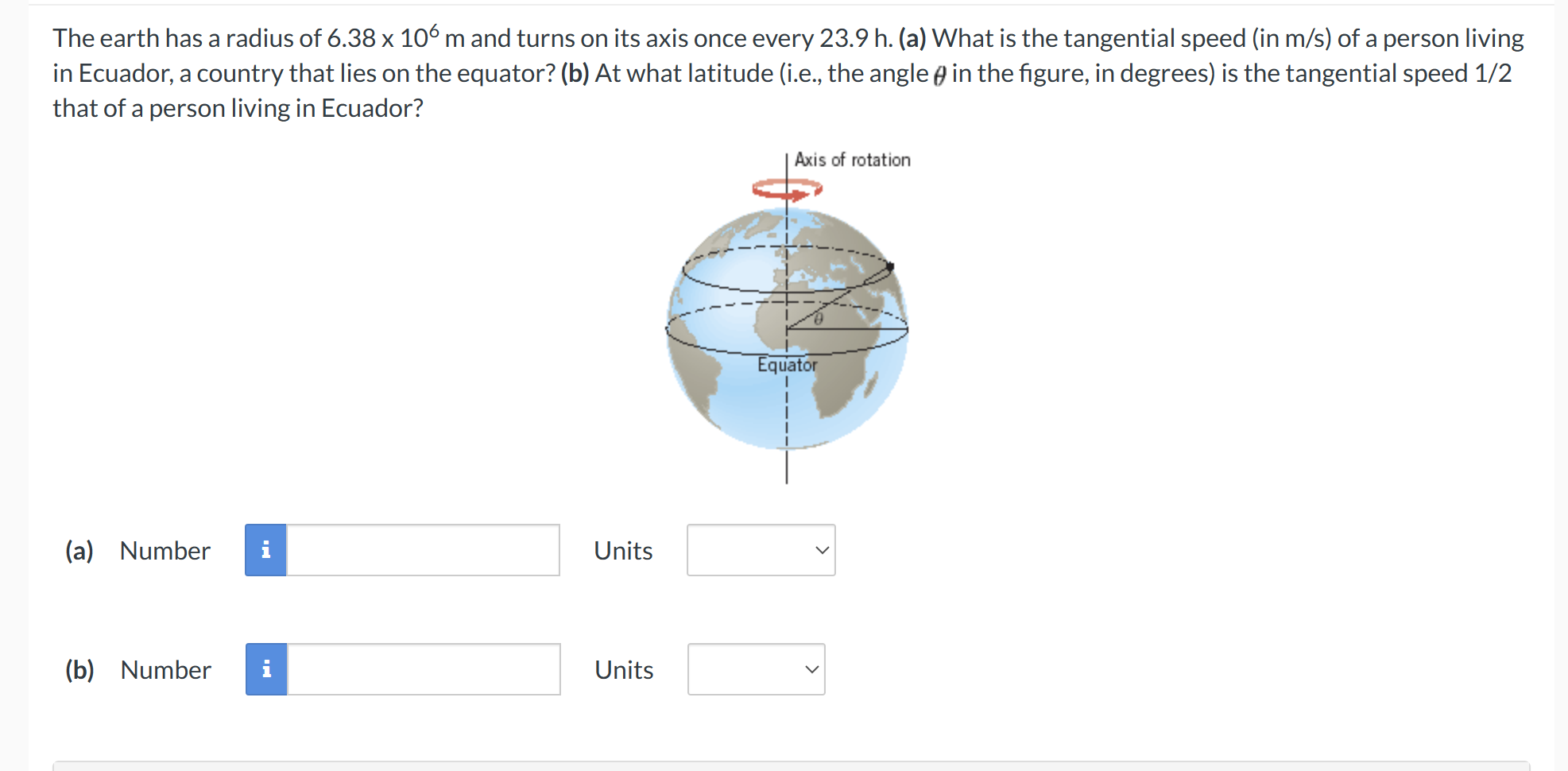 Solved The earth has a radius of 6.38×106 m and turns on its | Chegg.com