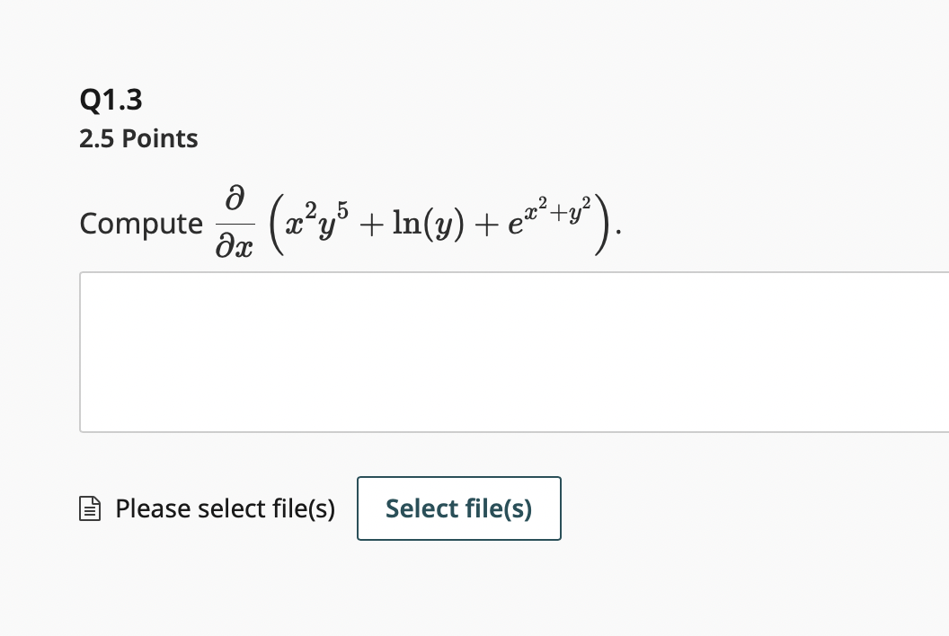 Solved ∂x∂(x2y5+ln(y)+ex2+y2) | Chegg.com