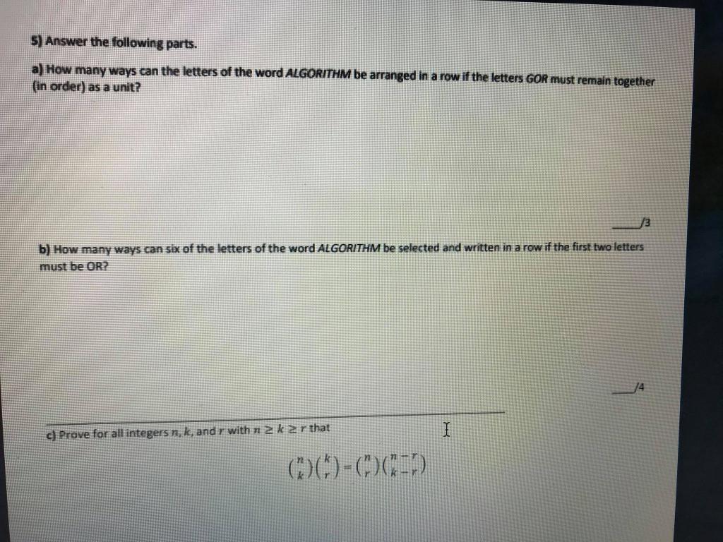 Solved 5) Answer the following parts. a) How many ways can | Chegg.com