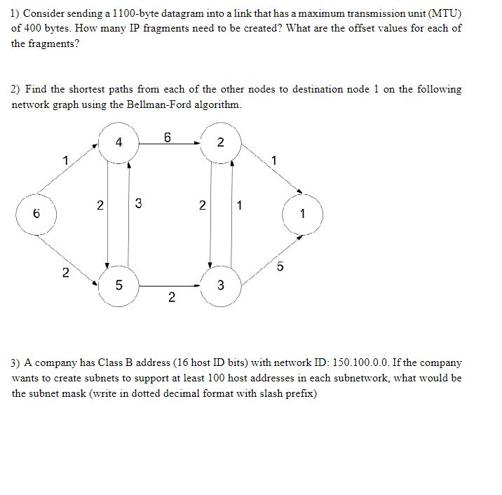 Solved 1) Consider sending a 1100 -byte datagram into a link | Chegg.com