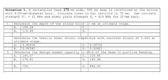 1. Determine the depth of the stress block in mm at | Chegg.com