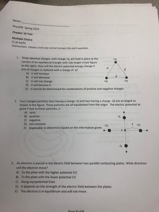 Solved Name Phys204 Spring 2019 Chapter 16 Test Multiple | Chegg.com