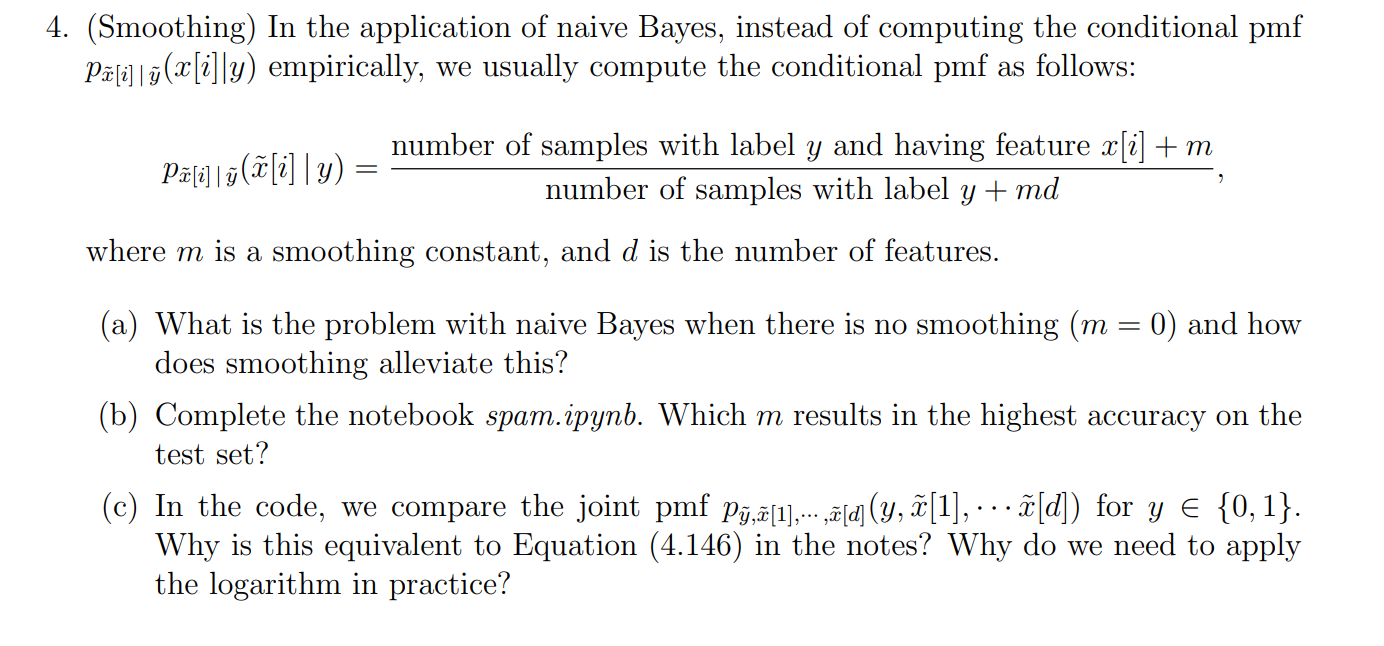 4. (Smoothing) In the application of naive Bayes, | Chegg.com