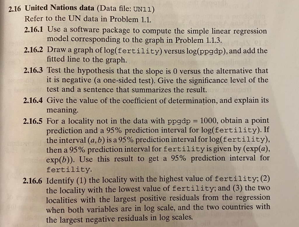2.16 United Nations data (Data file: UN11) Refer to | Chegg.com