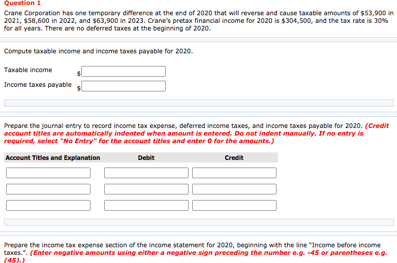 Solved Question 1 Crane Corporation has one temporary | Chegg.com