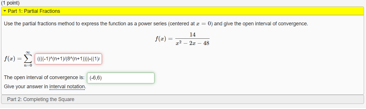 Solved (1 point) Part 1: Partial Fractions Use the partial | Chegg.com