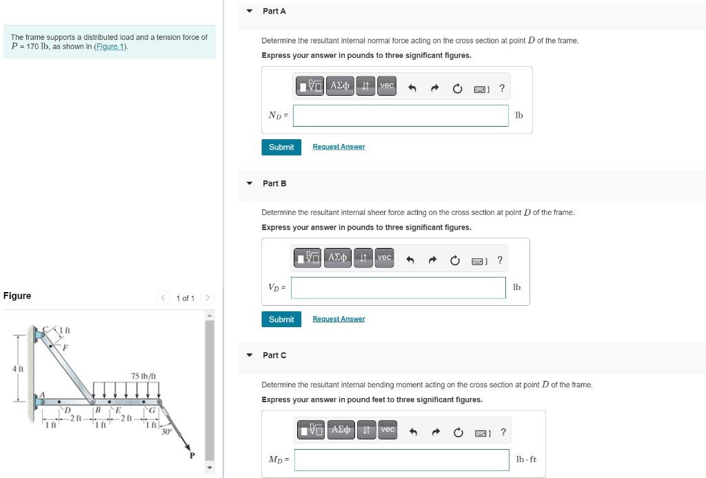 Solved The frame supports a distributed load and a tension | Chegg.com