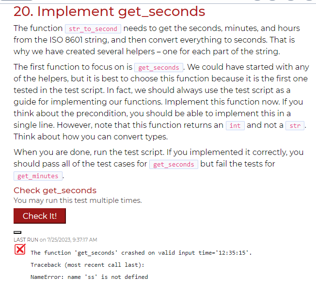 Solved 20 Implement Get Seconds The Function Needs To Get