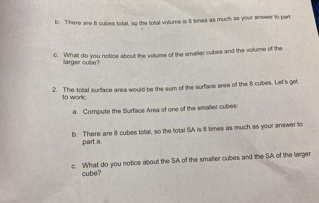Solved b. There are 8 cubes total, so the total volume is 8 | Chegg.com