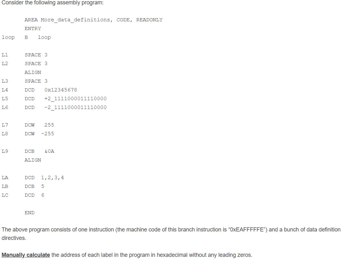 Solved a) The address of L5 in hexadecimal without any | Chegg.com