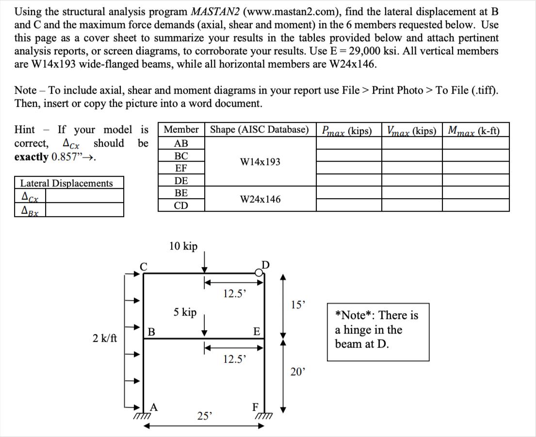 Using the structural analysis program MASTAN2 | Chegg.com