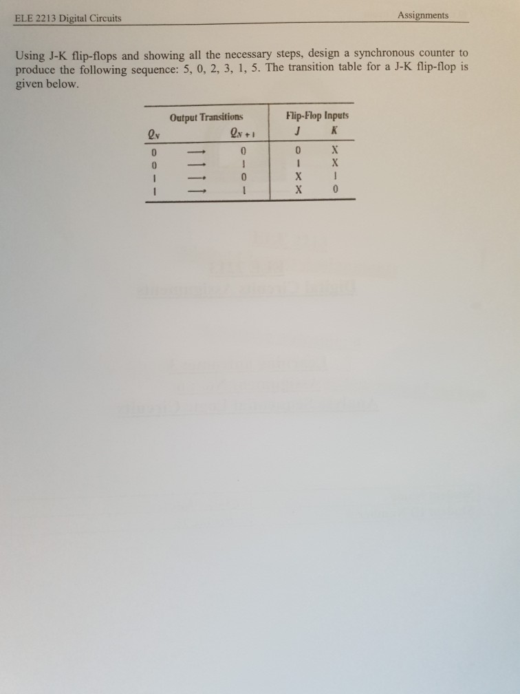 Solved ELE 2213 Digital Circuits Assignments Using J-K | Chegg.com