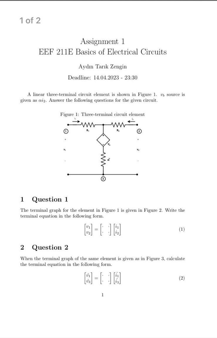 Solved A linear three-terminal circuit element is shown in | Chegg.com