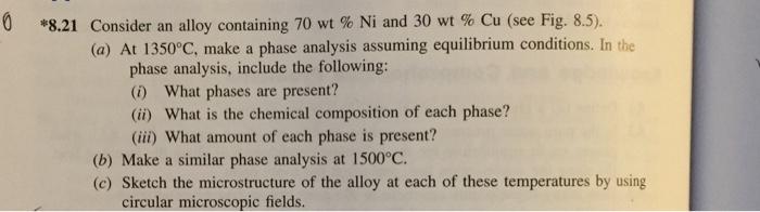 Solved *8.21 Consider an alloy containing 70 wt Ni and 30 wt | Chegg.com