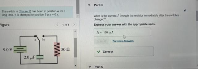 Solved Part A The switch in Eigure 1) has been in position a | Chegg.com