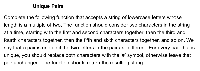 Solved Unique Pairs Complete The Following Function That 0755