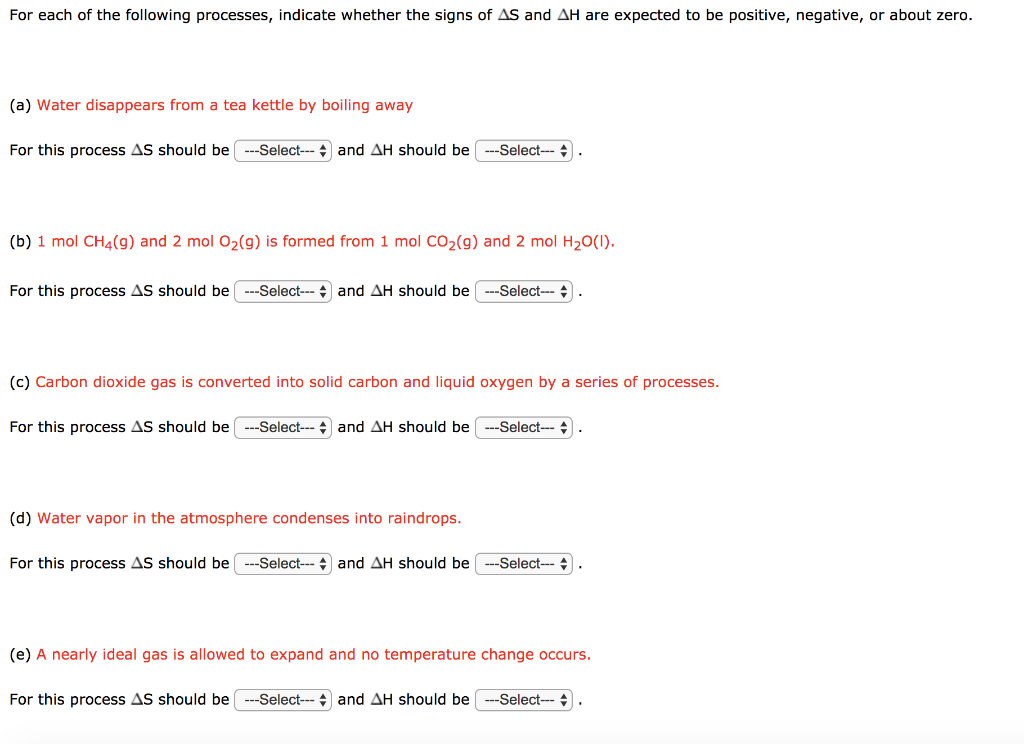Solved For each of the following processes, indicate whether | Chegg.com