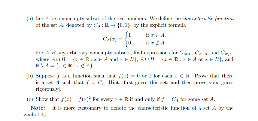 Solved 1 (a) Let A be a nonempty subset of the real numbers. | Chegg.com