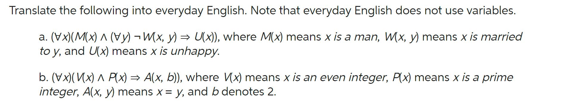 Solved Translate the following into everyday English. Note | Chegg.com