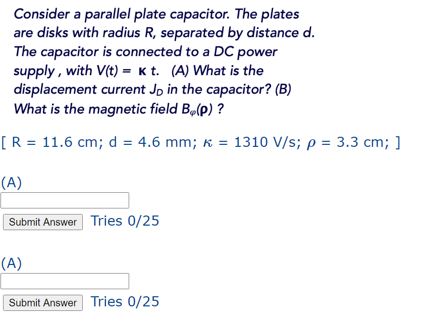 Solved Consider a parallel plate capacitor. The plates are | Chegg.com