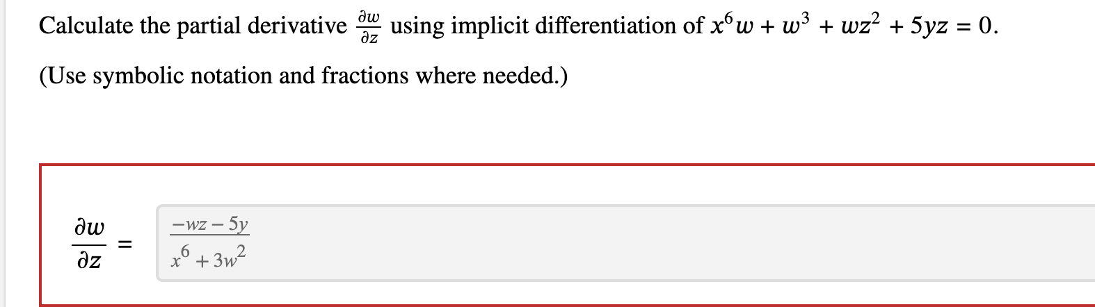Solved Calculate the partial derivative ∂z∂w using implicit | Chegg.com