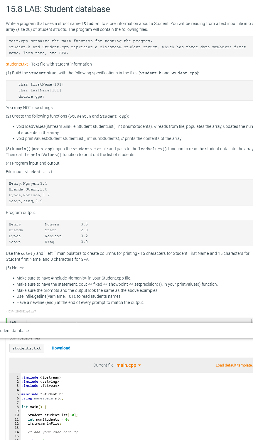 Solved Use the setw () and "left" manipulators to create | Chegg.com