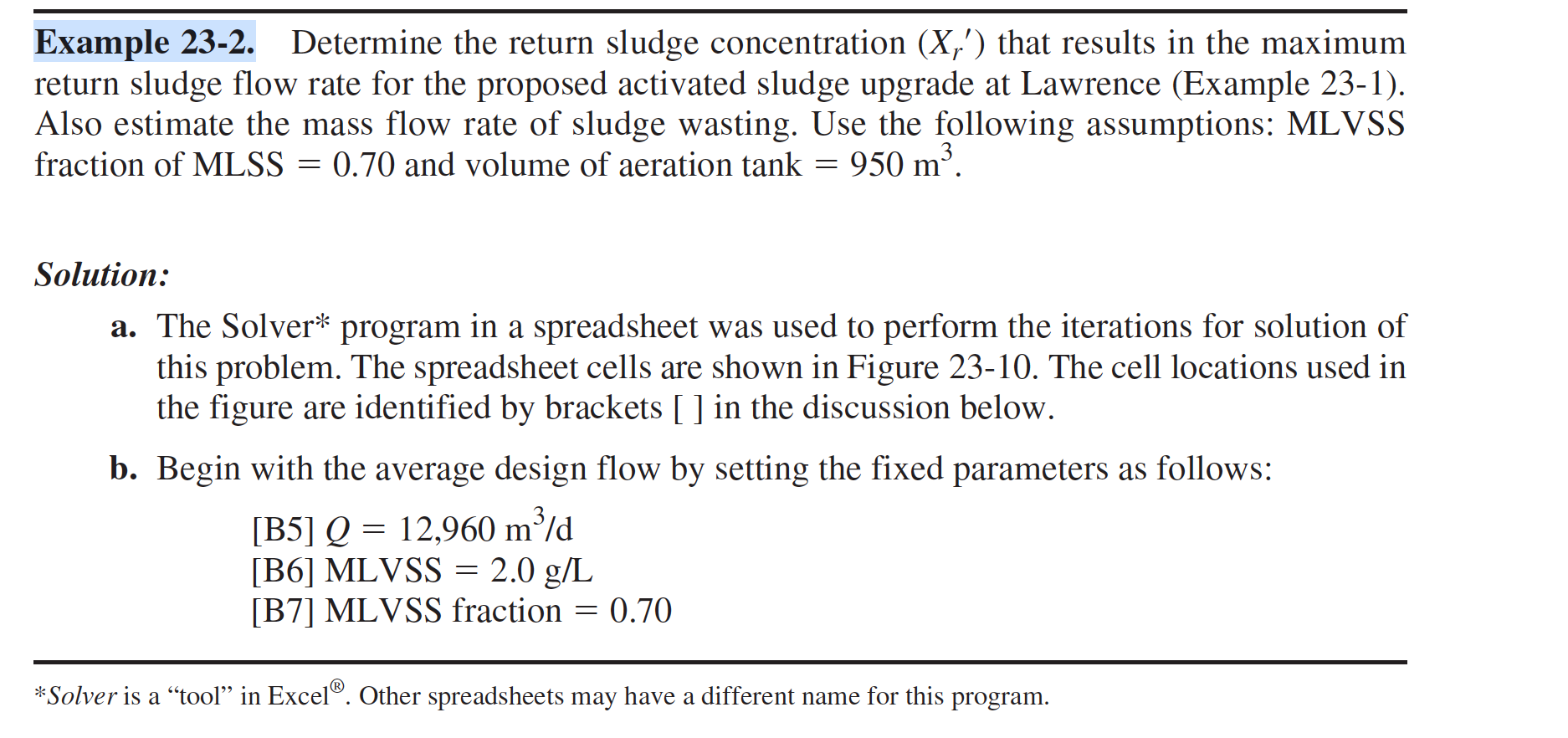 23-7. Determine the return sludge concentration (X,') | Chegg.com