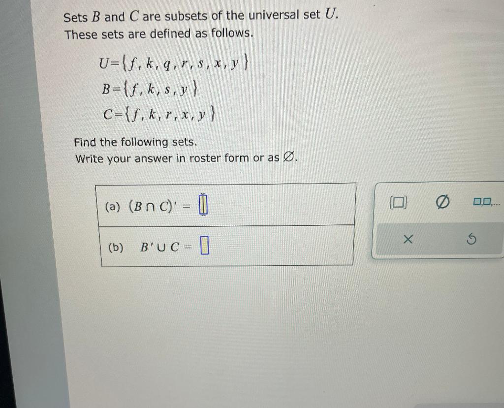 Solved Sets B and C are subsets of the universal set U. | Chegg.com