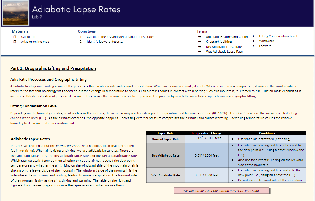 Solved Adiabatic Lapse Rates Lab9 Materials 3 Calculator J | Chegg.com