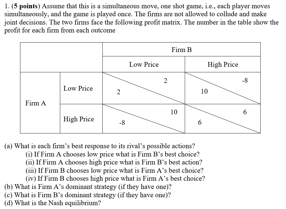 Solved 1. (5 points) Assume that this is a simultaneous | Chegg.com