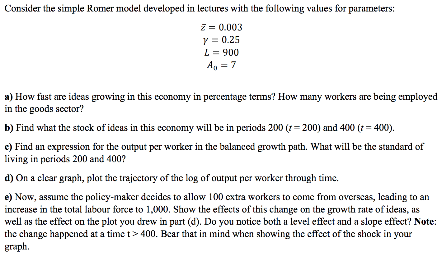 Solved Consider the simple Romer model developed in lectures | Chegg.com