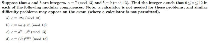 Solved Suppose that a and b are integers. a = 7 (mod 13) and | Chegg.com