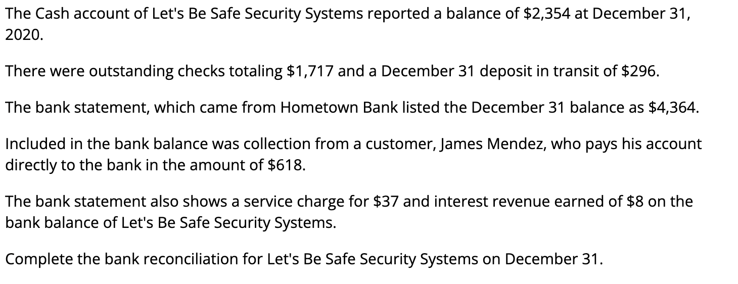 Solved The Cash account of Let's Be Safe Security Systems | Chegg.com