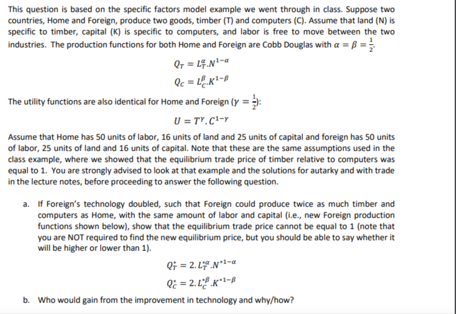 This question is based on the specific factors model | Chegg.com