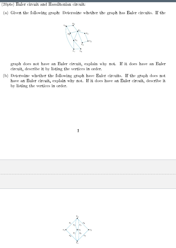 Solved (20pts) Euler circuit and Hamiltonian circuit: (a) | Chegg.com