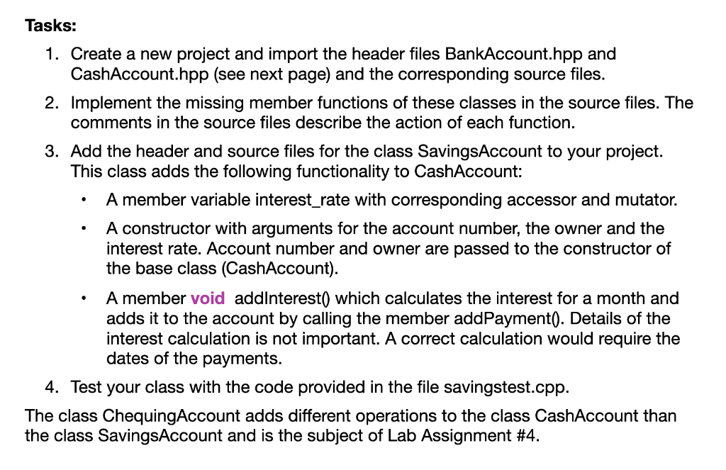 Solved COSC 2947 EL Lab Exercise #9 Bank Account Classes The | Chegg.com