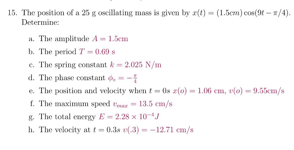 Solved 5. The position of a 25 g oscillating mass is given | Chegg.com