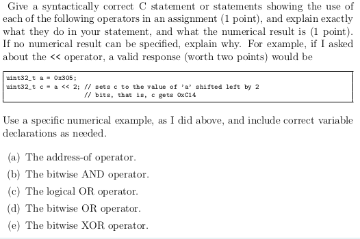 Solved Give A Syntactically Correct C Statement Or