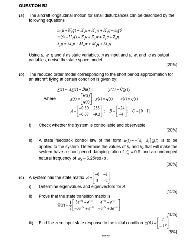 QUESTION B3 (a) The aircraft longitudinal motion for | Chegg.com