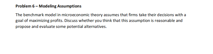 Solved Problem 6 - Modeling Assumptions The benchmark model | Chegg.com