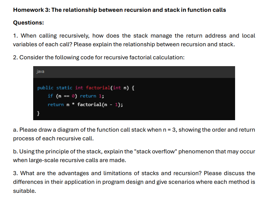 Solved 1. ﻿When calling recursively, how does the stack | Chegg.com