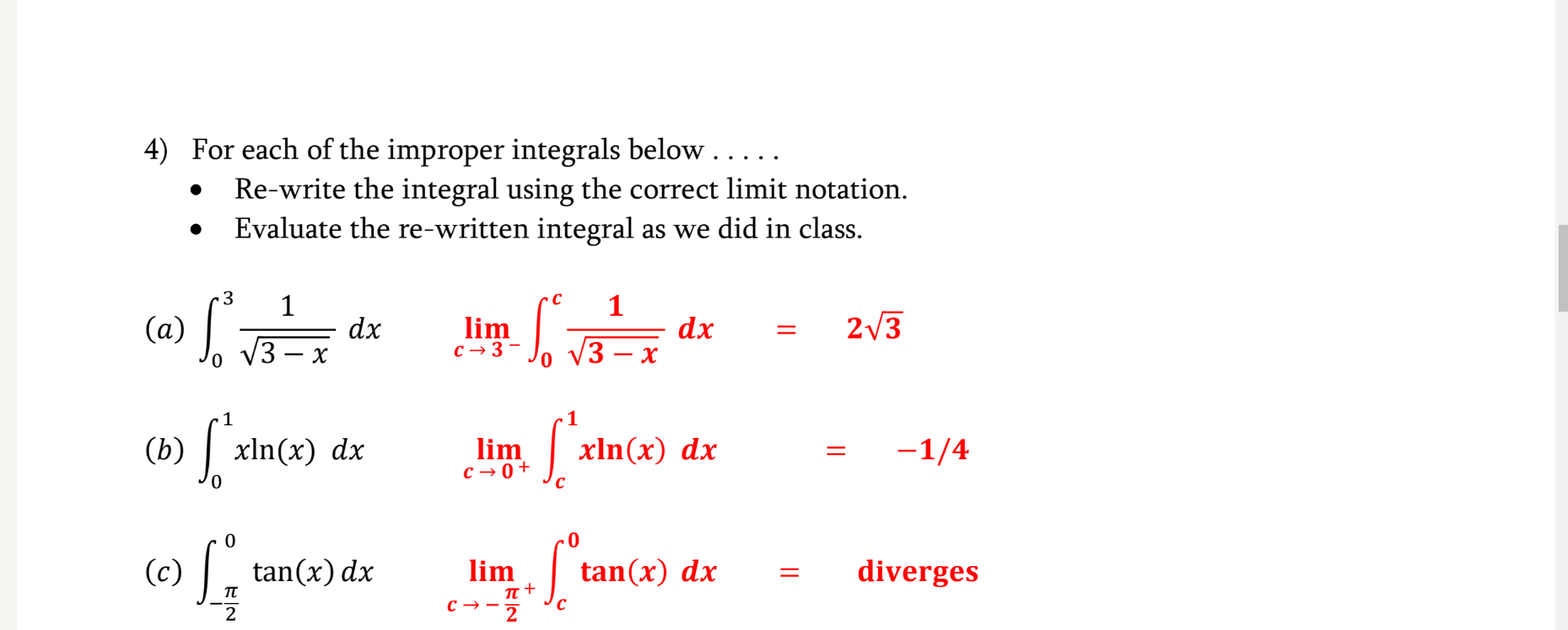 Solved 4) For each of the improper integrals below ... | Chegg.com