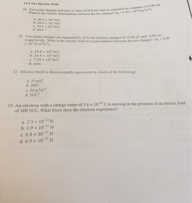 Solved 15.4 The Electric Field 30. Two point charges each | Chegg.com