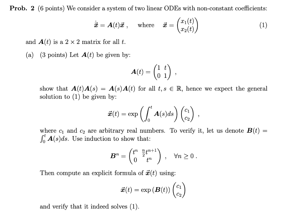 Solved Prob. 2 (6 points) We consider a system of two linear | Chegg.com