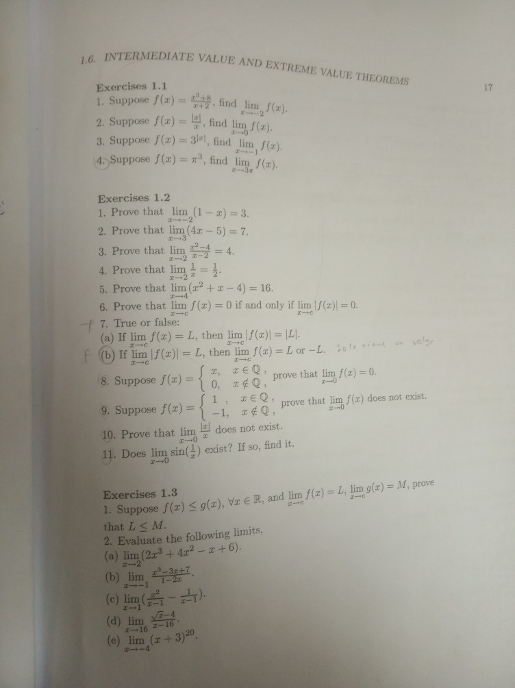 Solved 1.6. INTERMEDIATE VALUE AND EXTREME VALUE THEOREMS | Chegg.com